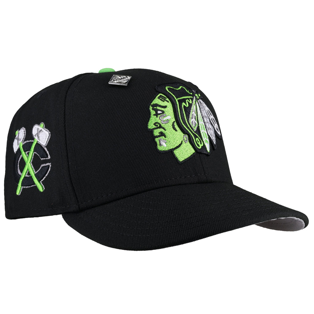 Chicago Black Hawks Black / Lime Green / Metallic 59Fifty Fitted Hat ...